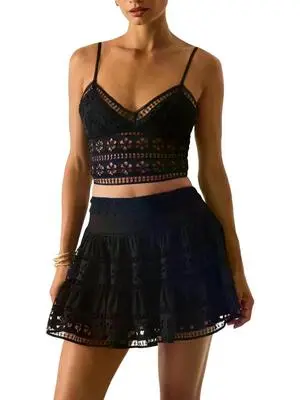Charo Ruiz Ibiza Charo Ruiz Ibiza Lea Lace-Trimmed Tiered Mini Skirt Black