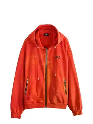 THUG CLUB Washed Zip-up Hoodie - Red