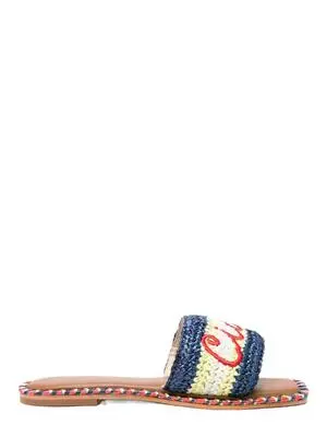 DE SIENA X Giada Embroidered Raffia Sandals - Blue