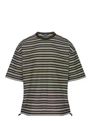Comme Des Garçons Striped-pattern Drawstring-hem T-shirt - Brown