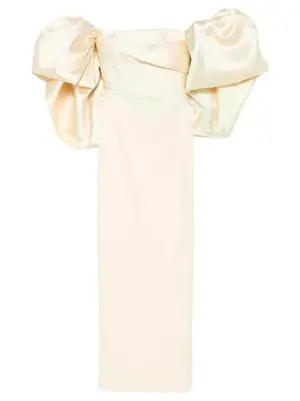 Solace London Off-shoulder Puff-sleeve Maxi Dress - Neutrals