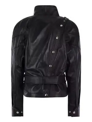 Vaquera Belted Leather High Neck Jacket - Black