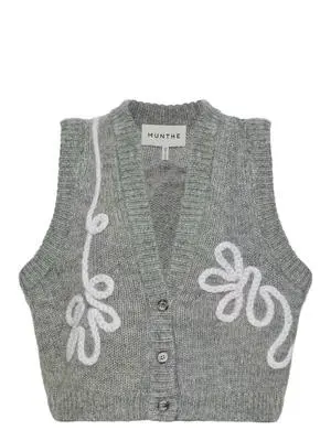 Munthe Embroidered Sleeveless Wool Cardigan - Grey
