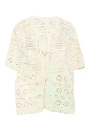 TERRY PUESTO Crochet-knit Shell-embellished Cardigan - Neutrals