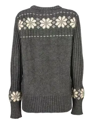 Yohji Yamamoto Floral Intarsia Ribbed Sleeve Sweater - Grey
