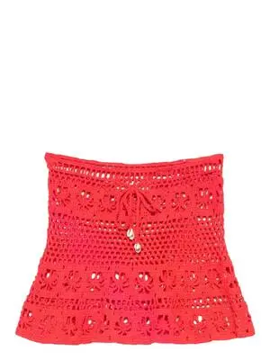 TERRY PUESTO Crochet Knit Floral Motif Skirt - Red