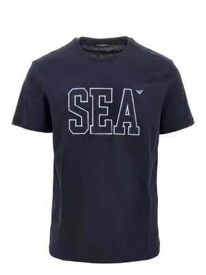 Emporio Armani Logo-embroidery Cotton T-shirt - Blue