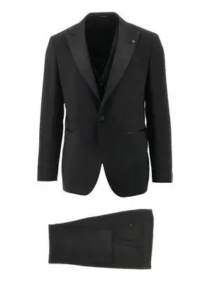 Tagliatore Peak-lapel Single-breasted Three-piece Wool Suit - Black