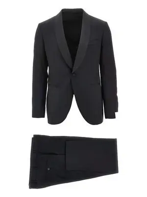 LUIGI BIANCHI Shawl-lapel Single-breasted Wool Suit - Black