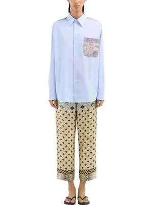 PIERRE-LOUIS MASCIA Printed Panel Chest Pocket Shirt - Blue