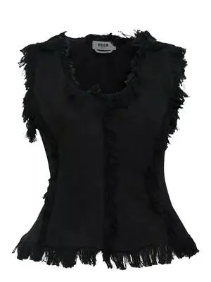 MSGM Fringe Trim Sleeveless Top - Black
