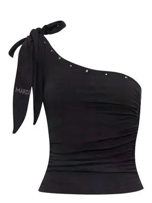 MARDI MERCREDI Mardi Mercredi Studded Bow Detail One-Shoulder Top
