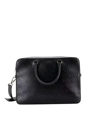 Burberry Ainsworth Briefcase Tb Monogram Embossed Leather Business Bag - Black