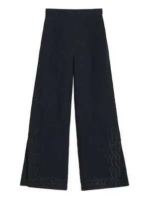 BY MALENE BIRGER Michelle Wide-leg Linen Trousers With Embroidered Side Slits - Black