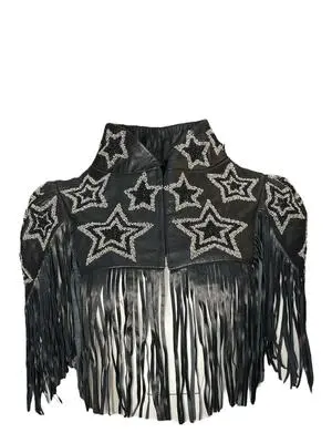 ANY OLD IRON Beaded Star Leather Fringe Shrug - Black/silver
