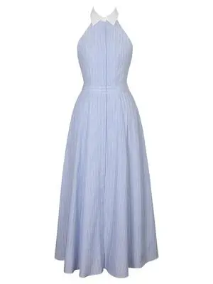 MISS CIRCLE NEW YORK Winslet Striped Cotton Poplin Halter Maxi Dress - Blue