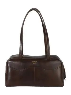 Prada Cocoa Antiqued Calfskin Carry Shoulder Bag - Brown
