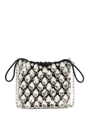 SELF-PORTRAIT Crystal Embellished Metallic Mesh Drawstring Bag - Silver