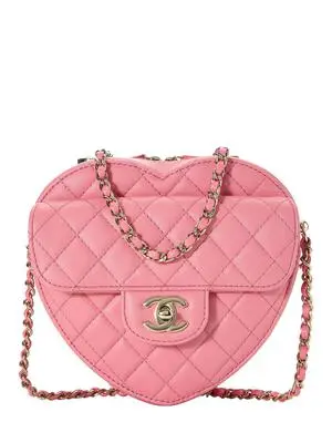 Chanel Lambskin Quilted Heart Crossbody Bag - Pink