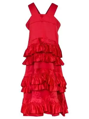 Comme Des Garçons Tiered Ruffled Sleeveless V-neck Dress - Red