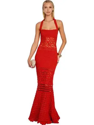 Retrofete Peggie Crochet Maxi Dress - Metallic Geranium