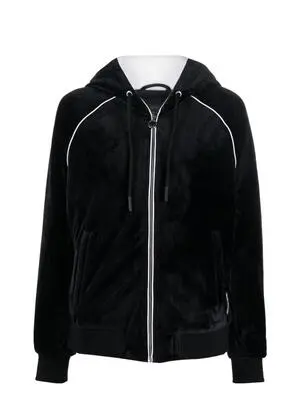 Moose Knuckles Velvet Zip-up Hoodie With Monogram Detail - Black