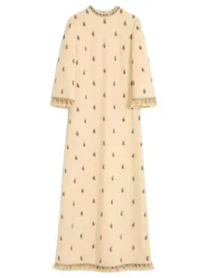 Valentino Garavani Long Embroidered Rustik Silk Dress - Nude
