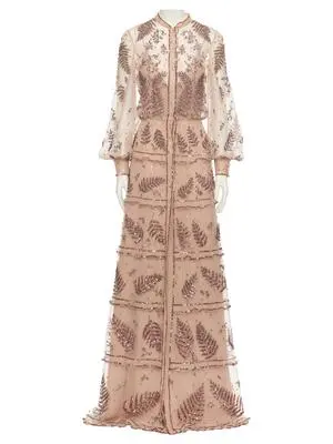 Valentino Garavani Embellished Long-sleeved Dress - Nude