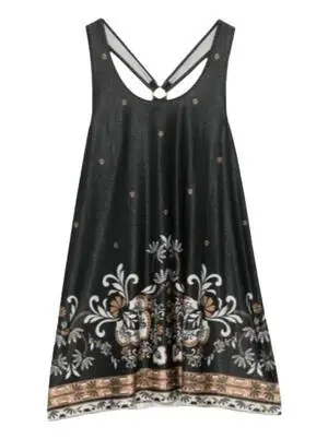 TWINSET Sleeveless Floral Print Ring Detail Top - Black