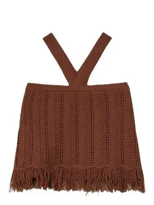 TWINSET Knitted Halter Neck Top With Fringed Hem - Brown