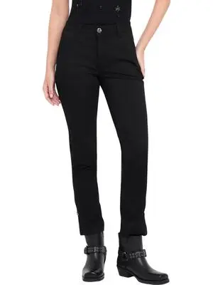 Liu Jo Belted Casual Pants With Decorative Hem Buttons - Black