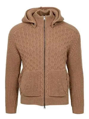 Tagliatore Long-sleeved Knitted Cardigan With Hood - Brown