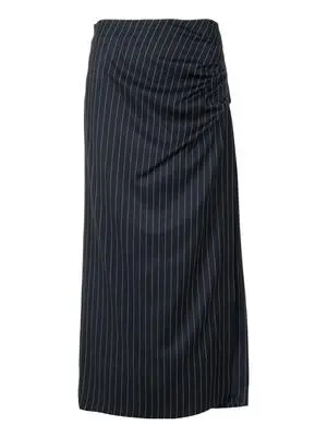 MSGM Pinstripe Pencil Skirt With Side Slits And Draped Detail - Black