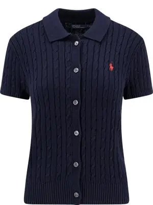Polo Ralph Lauren Cable Knit Short Sleeve Polo Cardigan - Blue
