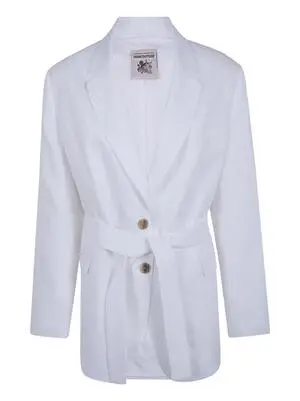 SEMICOUTURE Long-sleeve Belted Blazer - White