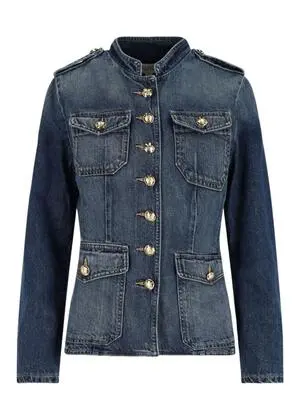 NILI LOTAN Long Sleeve Buttoned Denim Jacket - Blue