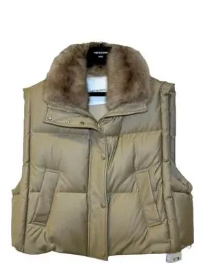 YVES SALOMON Sleeveless Vest With Fur Collar - Green