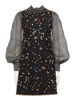 Valentino Garavani Embellished Long Sleeve Dress With Graphic Print - Black