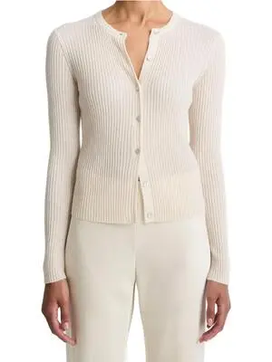 Vince Ribbed Buttoned Cardigan - White Sand