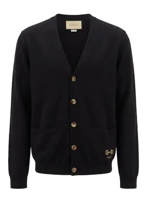 Gucci Logo Embroidered V-neck Cardigan - Black