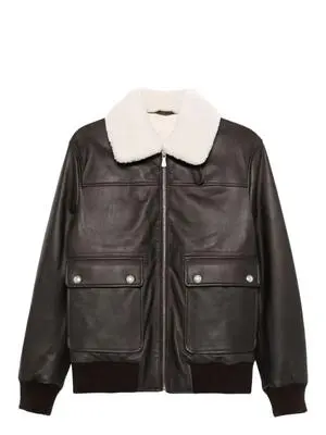 Eleventy Shearling Bomber Jacket - Brown
