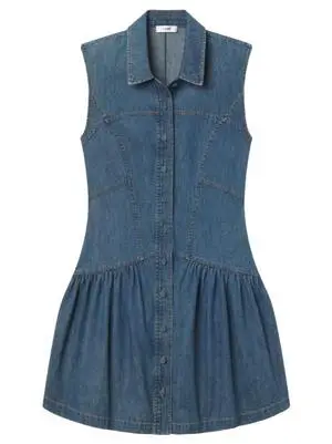 FRAME Sleeveless Denim Dress With Pleated Skirt - Blue