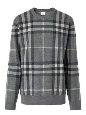 Burberry Check-pattern Wool-silk Jumper - Gray