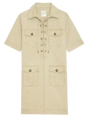 Zadig&Voltaire Short Sleeve Utility Dress With Tie Neckline - Brown