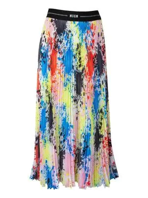 MSGM Pleated Midi Skirt With Splatter Print - Multicolor