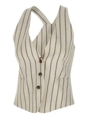 Marella Sleeveless Buttoned Vest - Nude
