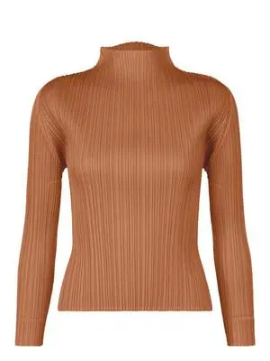 PLEATS PLEASE BY ISSEY MIYAKE Long Sleeve Mock Neck Top - Brown