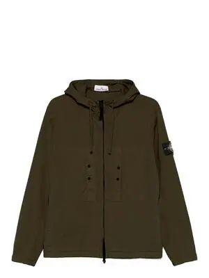 Stone Island Drawstring Hooded Zip Up Jacket - Military Green