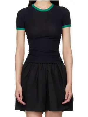 BASERANGE Rib Knit Short Sleeve Top - Black