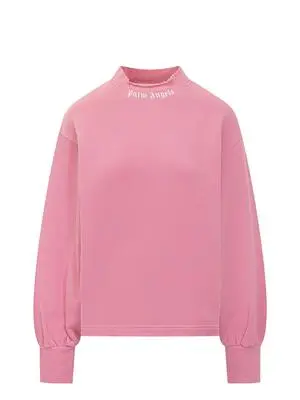 Palm Angels High Neck Logo Sweatshirt - Pink Off White